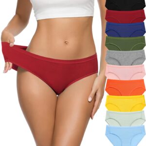 CULAYII Ladies Cotton Bikini Panties, High-Cut Full Coverage Stretch Cool Soft Womens Underwear Packs - 10 Pack, M