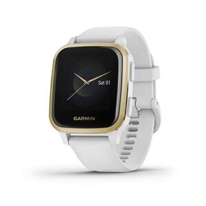 garmin 010-02427-01 venu sq, gps smartwatch with bright touchscreen display, up to 6 days of battery life, light gold and white