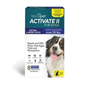 activate ii flea and tick prevention for dogs, xl dogs 55+ lbs, fast acting flea drops, 8 count