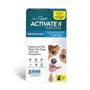 tevrapet activate ii flea and tick prevention for dogs | medium dogs 11-20 lbs | fast acting flea drops | 8 month supply | vet quality protection