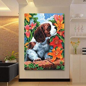 Coolstek Paint by Numbers Kits for Kids Adults Beginner, DIY Acrylic Oil Painting On Canvas,16 x 20 inch Flowers and Dogs-Without Framed