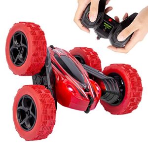 sakiyr remote control car rc stunt car toy for kids, 4wd 2.4ghz double sided 360° rotating rc car for boys (red)