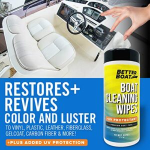 Boat Cleaner Wipes with UV Protection Boat Vinyl Cleaner and Protectant Car Leather Marine Boat Seat Cleaner Dashboard & Console Boat Cleaning Supplies Interior and Exterior Clean & Wash Products 2PK