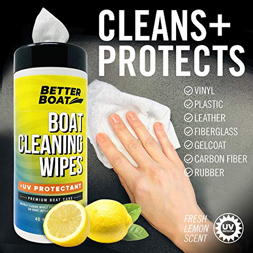 Boat Cleaner Wipes with UV Protection Boat Vinyl Cleaner and Protectant Car Leather Marine Boat Seat Cleaner Dashboard & Console Boat Cleaning Supplies Interior and Exterior Clean & Wash Products 2PK