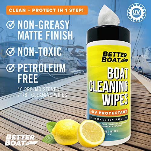 Boat Cleaner Wipes with UV Protection Boat Vinyl Cleaner and Protectant Car Leather Marine Boat Seat Cleaner Dashboard & Console Boat Cleaning Supplies Interior and Exterior Clean & Wash Products 2PK