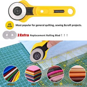 KingTool Rotary Cutter Set- 45mm Cutter Kit with A3 Cutting Mat, 3 Replacement Blades, Quilting Rulers, Sewing Clips, Sewing Pins - Perfect for Crafting, Fabric, Quilting, Sewing