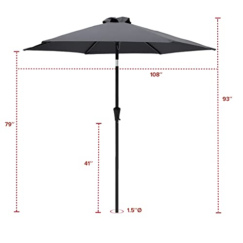 FLAME&SHADE 9 ft Outdoor Market Patio Table Umbrella with Tilt, Anthracite