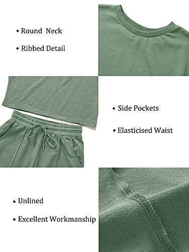 ZESICA Women's Long Sleeve Crop Top and Pants Pajama Sets 2 Piece Jogger Long Sleepwear Loungewear Pjs Sets,Green,Large