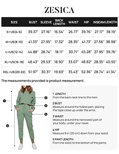 ZESICA Women's Long Sleeve Crop Top and Pants Pajama Sets 2 Piece Jogger Long Sleepwear Loungewear Pjs Sets,Green,Large