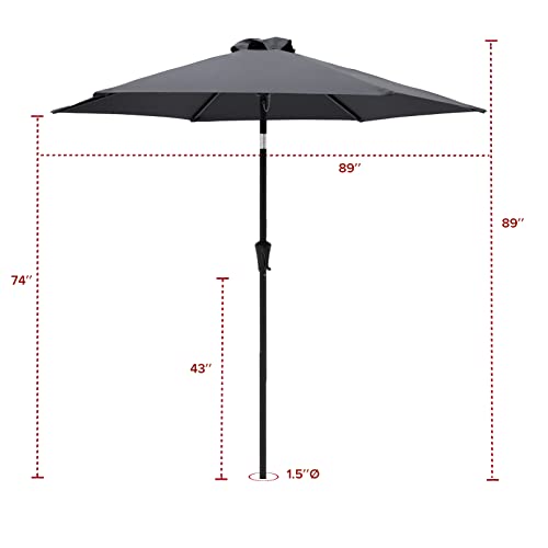 FLAME&SHADE 7.5 ft Outdoor Market Patio Table Umbrella with Tilt, Anthracite