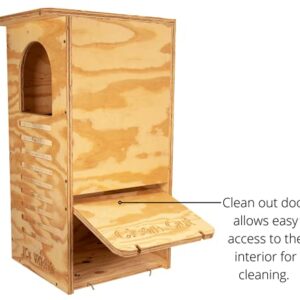 JCs Wildlife Barred Owl Nesting Box - Treated Exterior Grade Plywood - Mounting Hardware and Pine Shavings Included - Dedicated Clean Out Door for Easy Cleaning - Made in The USA