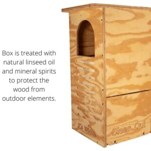 JCs Wildlife Barred Owl Nesting Box - Treated Exterior Grade Plywood - Mounting Hardware and Pine Shavings Included - Dedicated Clean Out Door for Easy Cleaning - Made in The USA