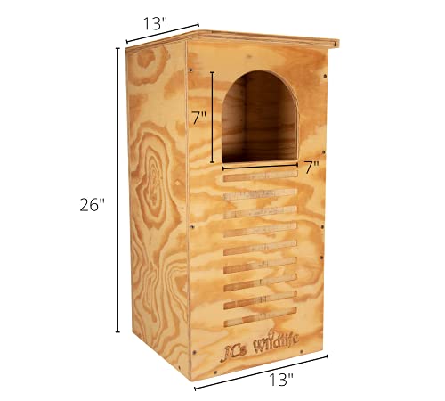 JCs Wildlife Barred Owl Nesting Box - Treated Exterior Grade Plywood - Mounting Hardware and Pine Shavings Included - Dedicated Clean Out Door for Easy Cleaning - Made in The USA