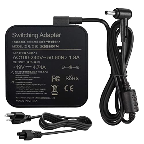 90W 19V 4.74A Adapter Charger Replace for ASUS Q524 Q524U Q534 Q534U Q524UQ Q534UX Q534UXK P2540U P2540UA P2540NV P2540UV Q524UQ-BBI7T15 2-in-1 15.6" Touch-Screen Laptop Power Cord 4.5 mm×3.0 mm