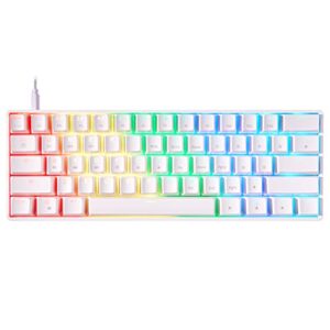 mizar mz60 luna mechanical gaming keyboard | 60% keyboard 62 key ansi us layout | rgb led backlit | anti ghosting nkro | progammable macro keys | hotswap gateron optical blue switches | white