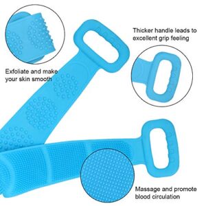 Silicone Bath Body Brush, Exfoliating Silicone Body Back Scrubber, Deep Clean Back Acne & Bacne, Extra Long and Super Soft, Suitable for Women ＆ Men (Blue)