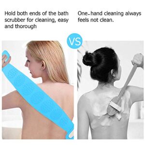 Silicone Bath Body Brush, Exfoliating Silicone Body Back Scrubber, Deep Clean Back Acne & Bacne, Extra Long and Super Soft, Suitable for Women ＆ Men (Blue)