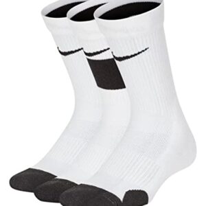 Nike Elite Crew Socks 3-Pair (Little Kid/Big Kid) White/Black MD (5-7 Big Kid Shoe, 6-10 Women Shoe, 6-8 Men Shoe)