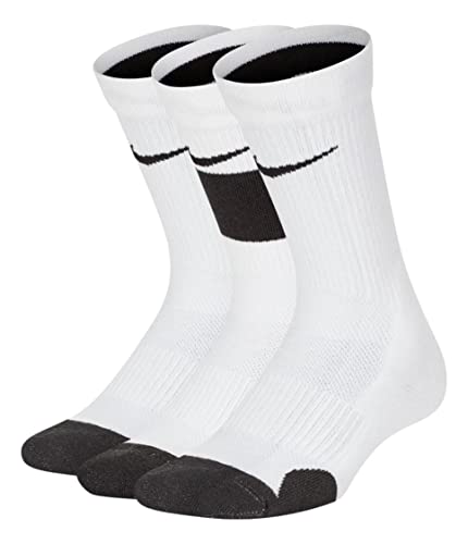 Nike Elite Crew Socks 3-Pair (Little Kid/Big Kid) White/Black MD (5-7 Big Kid Shoe, 6-10 Women Shoe, 6-8 Men Shoe)