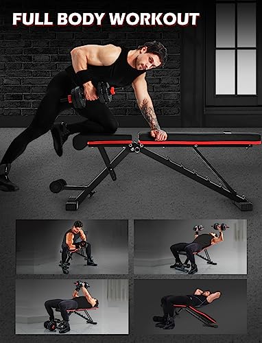 LINODI Weight Bench, Adjustable Strength Training Benches for Full Body Workout, Multi-Purpose Foldable Incline Decline Home Gym Bench