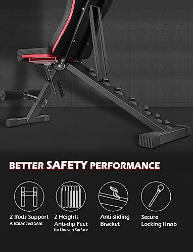 LINODI Weight Bench, Adjustable Strength Training Benches for Full Body Workout, Multi-Purpose Foldable Incline Decline Home Gym Bench