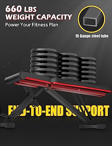 LINODI Weight Bench, Adjustable Strength Training Benches for Full Body Workout, Multi-Purpose Foldable Incline Decline Home Gym Bench