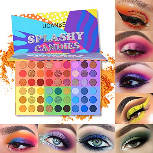 UCANBE 54 Colors Splashy Candies Eyeshadow Palette + 15pcs Makeup Brush Set, Highly Pigment Matte Metallic Shimmer Glitter Eye Shadow Bright Color Long Lasting Waterproof Easy Blending Make Up Pallet