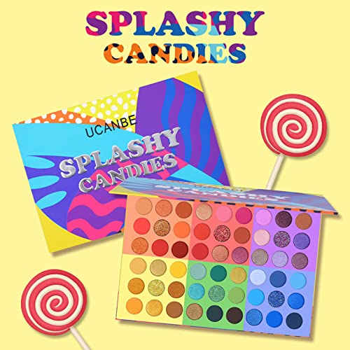 UCANBE 54 Colors Splashy Candies Eyeshadow Palette + 15pcs Makeup Brush Set, Highly Pigment Matte Metallic Shimmer Glitter Eye Shadow Bright Color Long Lasting Waterproof Easy Blending Make Up Pallet