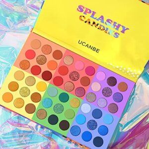 UCANBE 54 Colors Splashy Candies Eyeshadow Palette + 15pcs Makeup Brush Set, Highly Pigment Matte Metallic Shimmer Glitter Eye Shadow Bright Color Long Lasting Waterproof Easy Blending Make Up Pallet