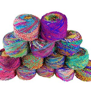 Revolution Fibers Recycled Sari Silk Yarn, Multi-Color Pure Silk Yarn, Made from Handspun Used Sari Fabric Ribbon Scraps, Rainbow Yarn for Knitting, Weaving & Crocheting 100 Grams per Ball (1-Ball)