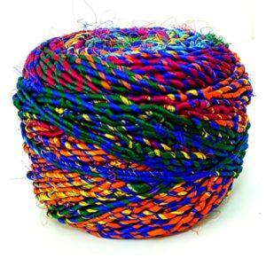 Revolution Fibers Recycled Sari Silk Yarn, Multi-Color Pure Silk Yarn, Made from Handspun Used Sari Fabric Ribbon Scraps, Rainbow Yarn for Knitting, Weaving & Crocheting 100 Grams per Ball (1-Ball)