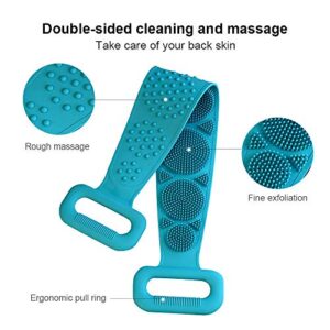 Silicone Body Scrubber,Bath Body Brush for Shower,Exfoliating Dual Side Scrubby Buddy,New Version 2020 Easy to Clean Long Hygienic Washer for Men and Women,Deep Cleaning Massage Scrubbers (Green)