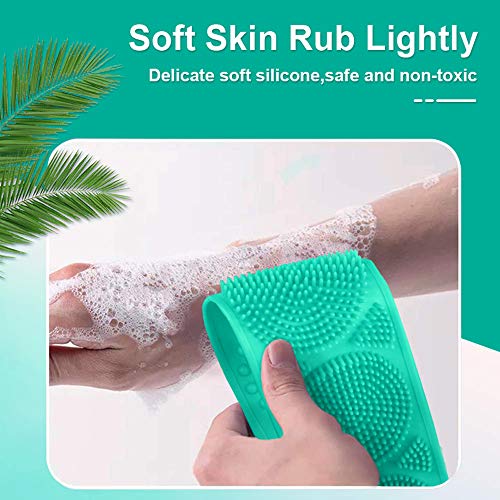 Silicone Body Scrubber,Bath Body Brush for Shower,Exfoliating Dual Side Scrubby Buddy,New Version 2020 Easy to Clean Long Hygienic Washer for Men and Women,Deep Cleaning Massage Scrubbers (Green)