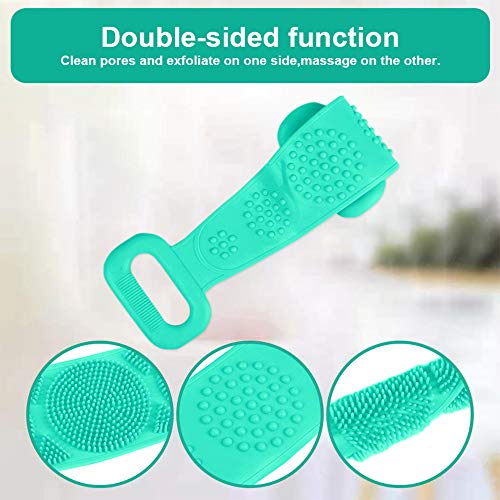 Silicone Body Scrubber,Bath Body Brush for Shower,Exfoliating Dual Side Scrubby Buddy,New Version 2020 Easy to Clean Long Hygienic Washer for Men and Women,Deep Cleaning Massage Scrubbers (Green)