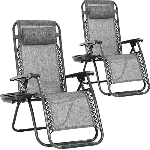 FDW Zero Gravity Chair Lounge Chair Set of 2 Lawn Chair Outdoor Chair Deck Chairs Camping Chairs Folding Patio Chair Beach Chairs Anti Recliner Pool Chair with Pillow and Cup Holder