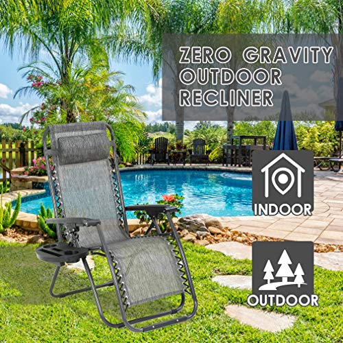 FDW Zero Gravity Chair Lounge Chair Set of 2 Lawn Chair Outdoor Chair Deck Chairs Camping Chairs Folding Patio Chair Beach Chairs Anti Recliner Pool Chair with Pillow and Cup Holder