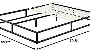 Olee Sleep 9 Inch Modern Metal Platform Bed Frame / Wooden Slats / Mattress Foundation / Wood Slat Support / No Box Spring Needed, Queen,VC09BX01Q,Black