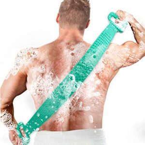 inmorven 35.5 inches/90 cm back scrubber for shower,super long bath body brush exfoliating silicone body scrubber for men and women long lasting and easy to use.(green)