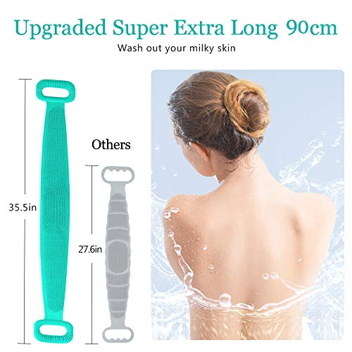 Inmorven 35.5 inches/90 cm Back Scrubber for Shower,Super Long Bath Body Brush Exfoliating Silicone Body Scrubber for Men and Women Long Lasting and Easy to Use.(Green)