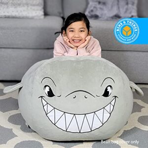 Shark Bean Bag Chair Cover for Kids Ultra-Soft and Fluffy Fur-Like Cover for Kids Bean Bag Chair, Stuffed Animal Storage - Shark Room Decor for Boys, Bean Bags for Kids