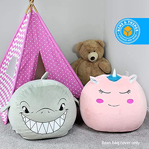 Shark Bean Bag Chair Cover for Kids Ultra-Soft and Fluffy Fur-Like Cover for Kids Bean Bag Chair, Stuffed Animal Storage - Shark Room Decor for Boys, Bean Bags for Kids