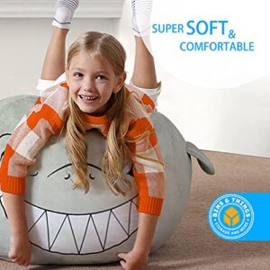 Shark Bean Bag Chair Cover for Kids Ultra-Soft and Fluffy Fur-Like Cover for Kids Bean Bag Chair, Stuffed Animal Storage - Shark Room Decor for Boys, Bean Bags for Kids