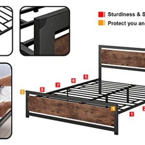 LIKIMIO Industrial Queen Bed Frame with Headboard and Footboard, Strong 4 U-Shaped Support & 2 Independent Support Rods & 9 Legs, Noise-Free, No Box Spring Needed