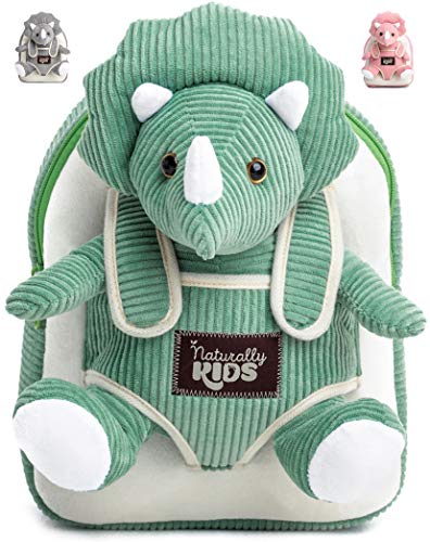 Naturally KIDS Small Dinosaur Backpack Dinosaur Toys for Kids 3-5 - Dinosaur Toys for 3 4 5 6 7 Year Old Girls Gift - Toddler Backpack for Boys Girl - Green Triceratops - Dinosaur Plush Stuffed Animal