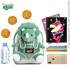 Naturally KIDS Small Dinosaur Backpack Dinosaur Toys for Kids 3-5 - Dinosaur Toys for 3 4 5 6 7 Year Old Girls Gift - Toddler Backpack for Boys Girl - Green Triceratops - Dinosaur Plush Stuffed Animal