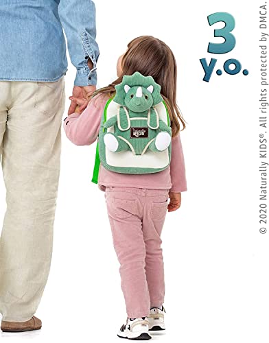 Naturally KIDS Small Dinosaur Backpack Dinosaur Toys for Kids 3-5 - Dinosaur Toys for 3 4 5 6 7 Year Old Girls Gift - Toddler Backpack for Boys Girl - Green Triceratops - Dinosaur Plush Stuffed Animal