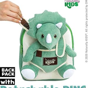 Naturally KIDS Small Dinosaur Backpack Dinosaur Toys for Kids 3-5 - Dinosaur Toys for 3 4 5 6 7 Year Old Girls Gift - Toddler Backpack for Boys Girl - Green Triceratops - Dinosaur Plush Stuffed Animal