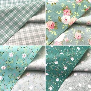 Mililanyo 8Pcs 18x22 inch Cotton Fabric Green Floral Rose Fat Quarters Fabric Pre-Cut Quilt Squares for Patchwork Quilting and DIY Sewing Projects