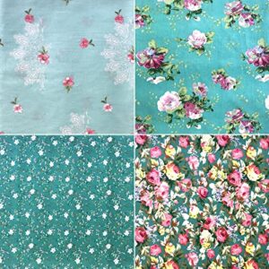 Mililanyo 8Pcs 18x22 inch Cotton Fabric Green Floral Rose Fat Quarters Fabric Pre-Cut Quilt Squares for Patchwork Quilting and DIY Sewing Projects