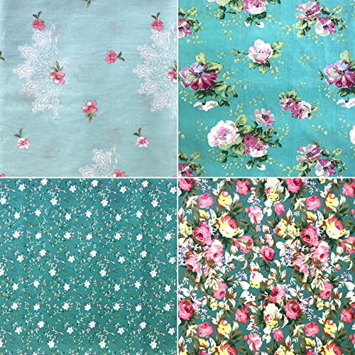 Mililanyo 8Pcs 18x22 inch Cotton Fabric Green Floral Rose Fat Quarters Fabric Pre-Cut Quilt Squares for Patchwork Quilting and DIY Sewing Projects